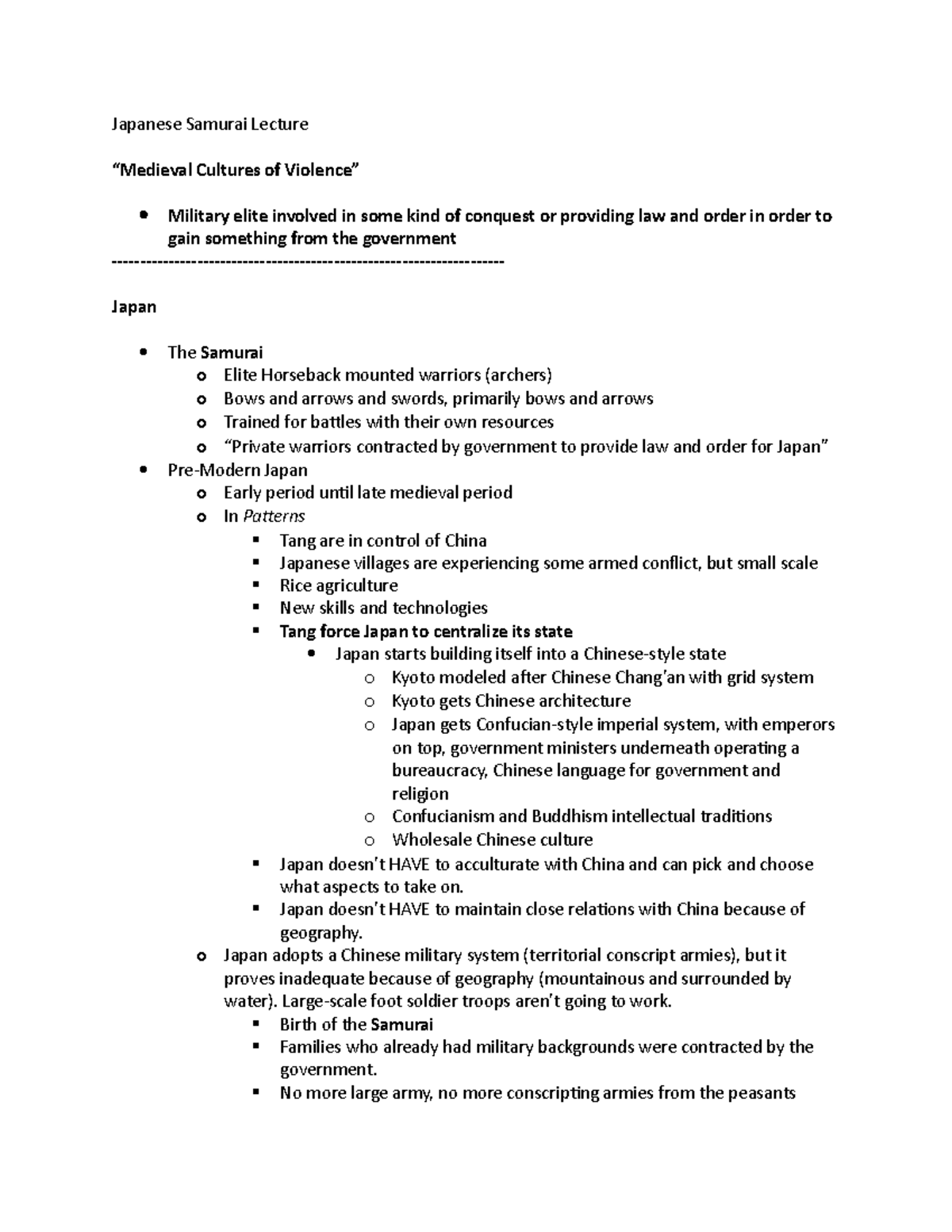 Japanese Samurai Lecture - Japanese Samurai Lecture “Medieval Cultures ...