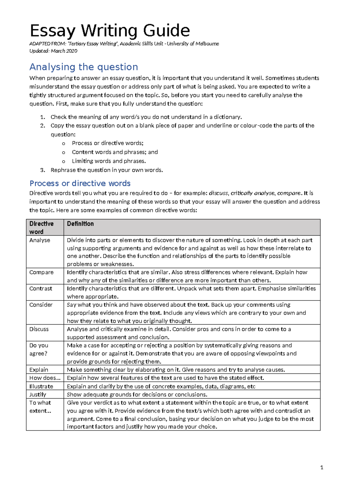 Essay Writing Guide-210830-022937 - Essay Writing Guide ADAPTED FROM ...