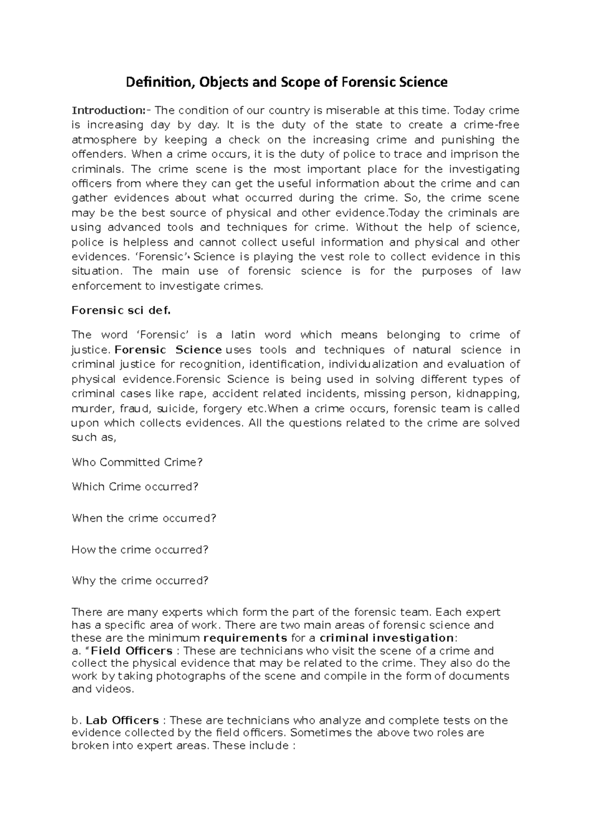 Definition - nothing - Definition, Objects and Scope of Forensic ...