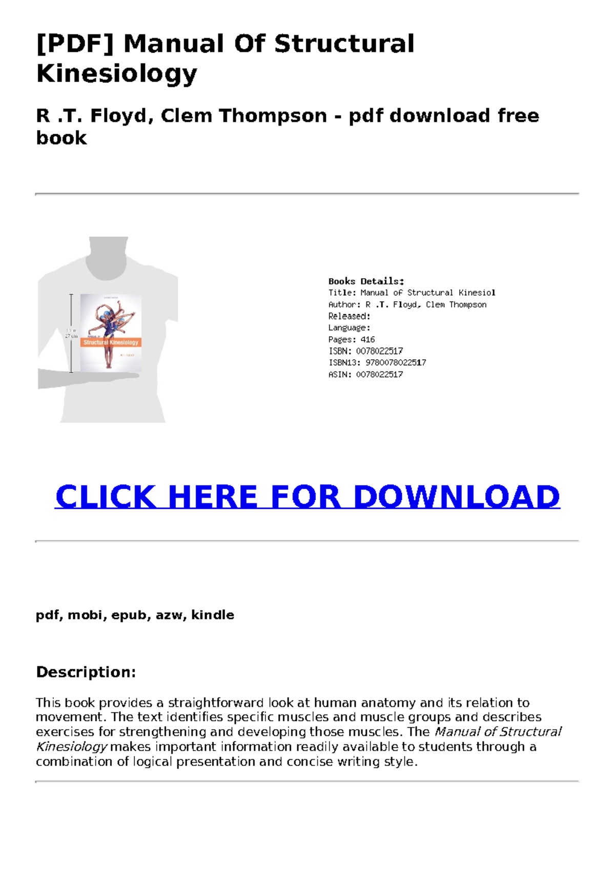 Pdf manual of structural kinesiology r t floyd clem thompson pdf ...