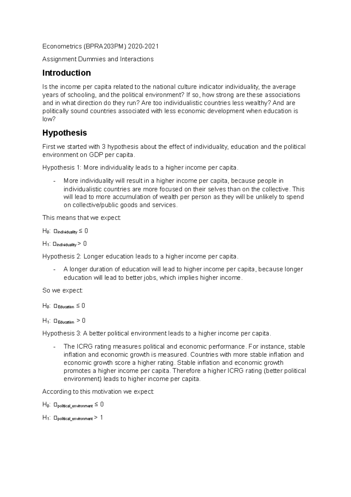 Econometrics Assignment 3 Econometrics Bpra203pm 2020 Assignment