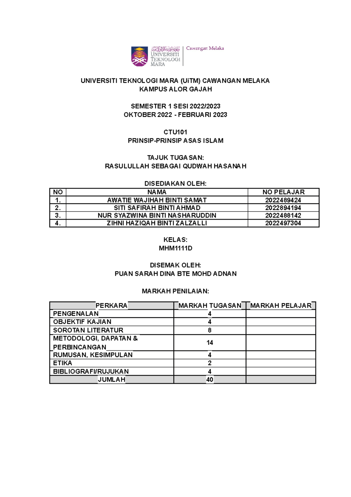 CTU101 - Hi, I'm a new student in uitm - UNIVERSITI TEKNOLOGI MARA ...