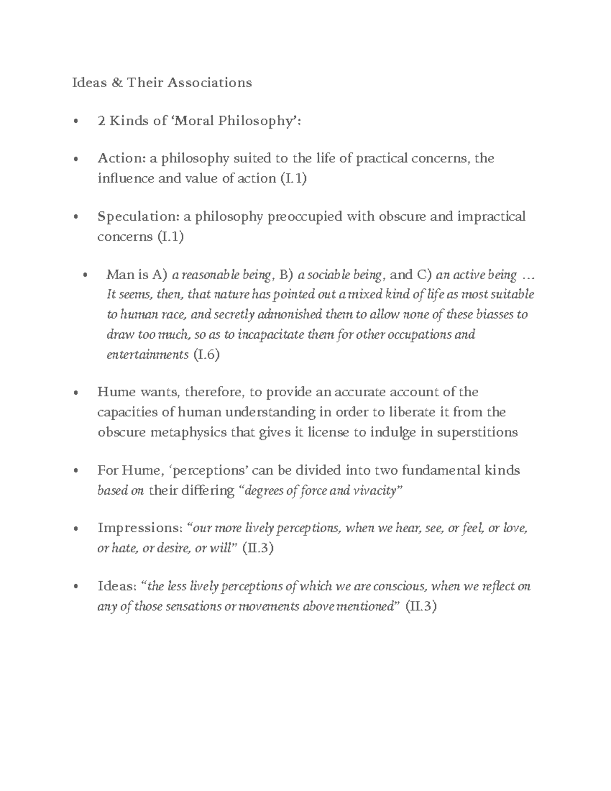 Hume's Thought - n/a - Ideas & Their Associations 2 Kinds of ‘Moral ...