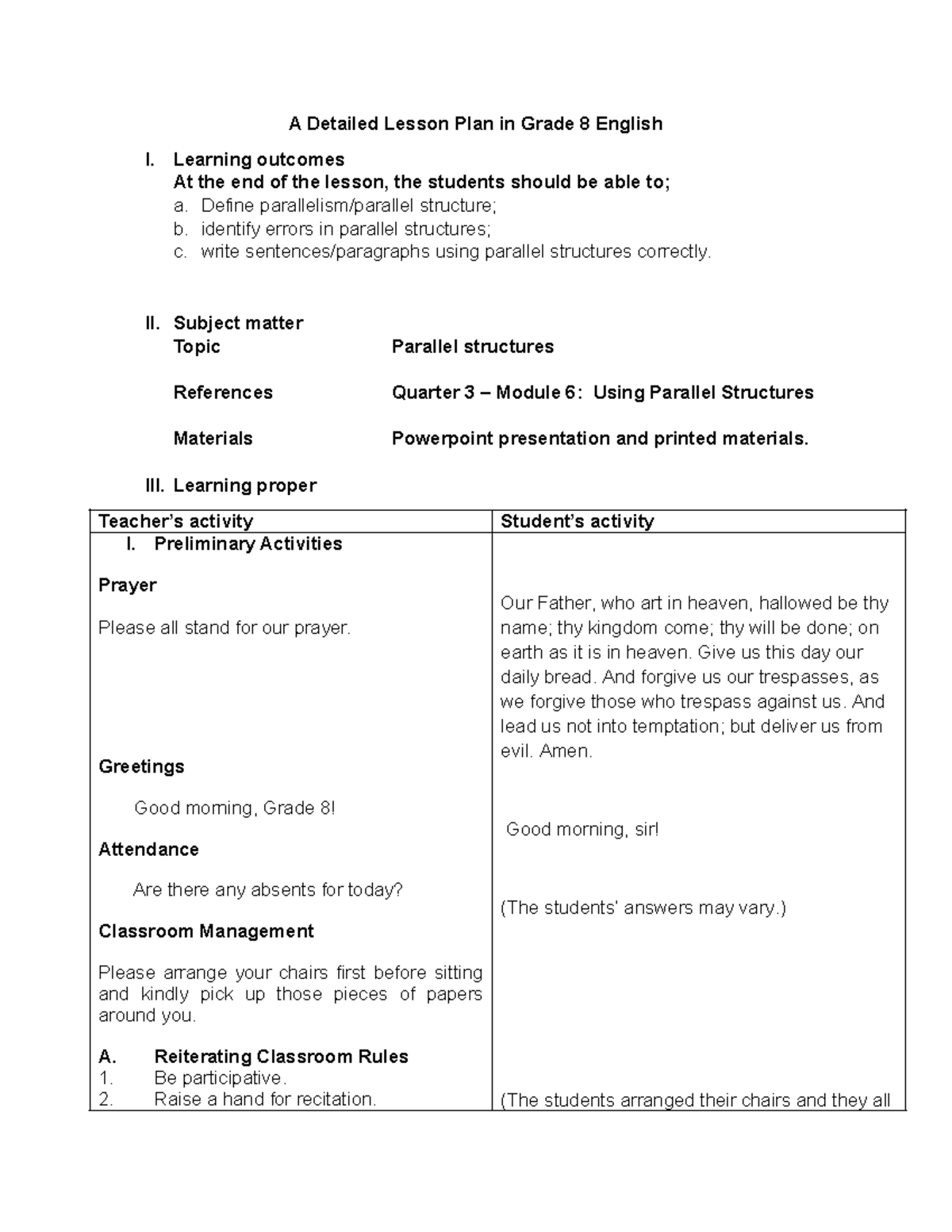 12- Parallel Structures DLP 012254 - 2nd 031504 - A Detailed Lesson ...
