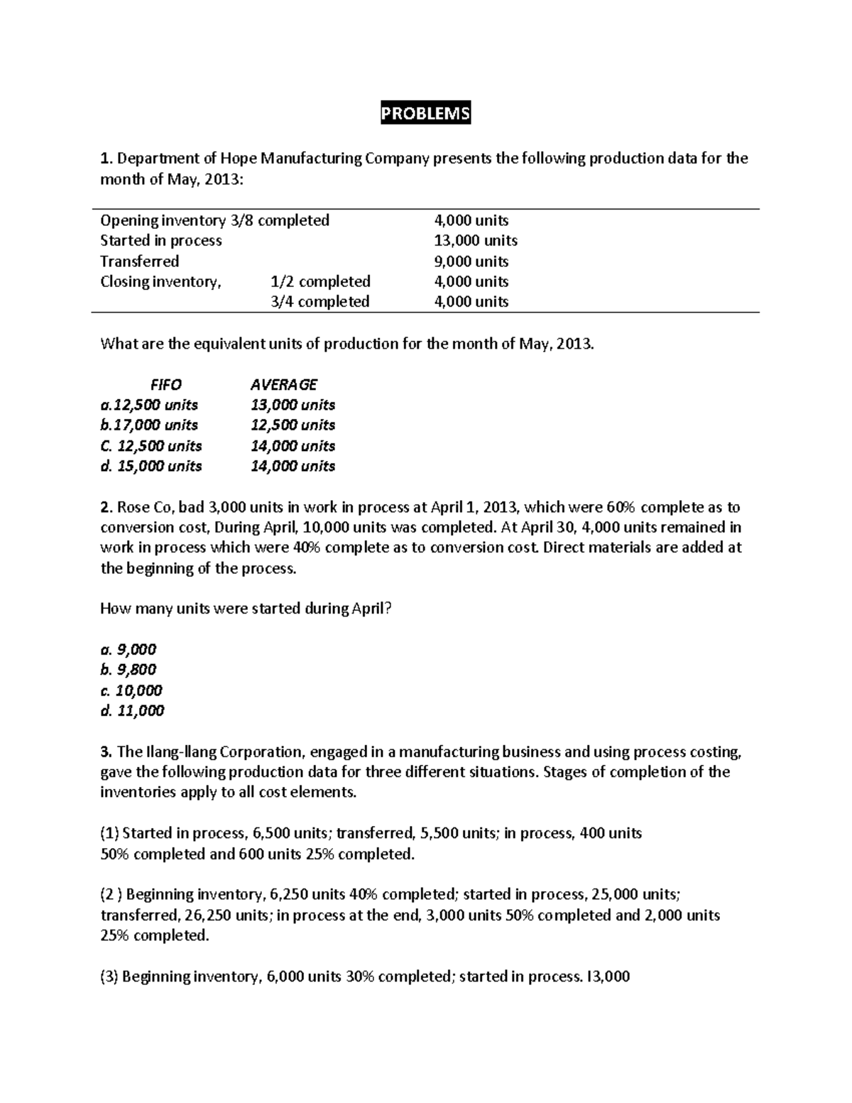 Chap.14 Guerrero Process Costing Questions - PROBLEMS Department of Hope Manufacturing Company ...