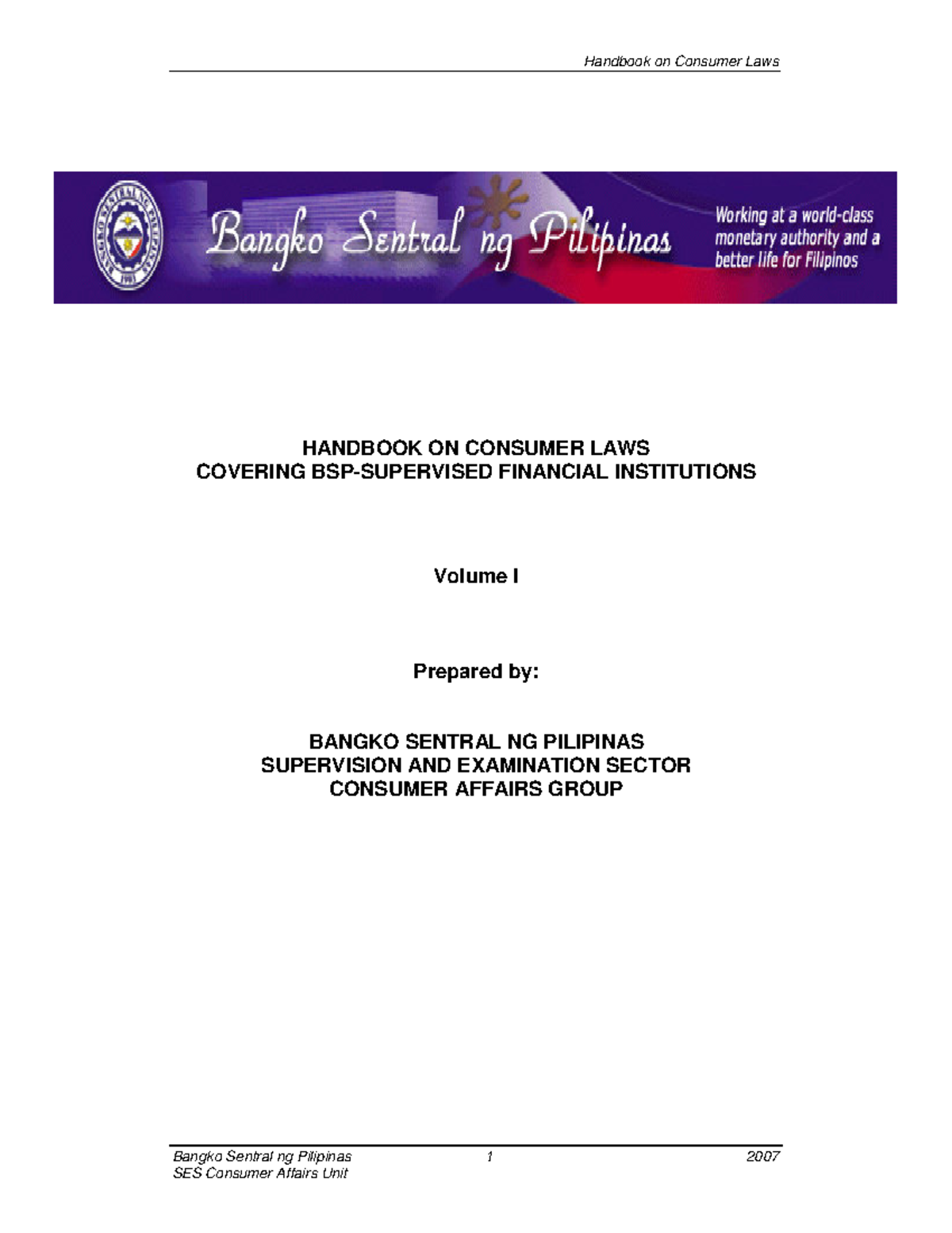 Source Handbook ON Consumer LAWS Covering BSP- Supervised Financial ...