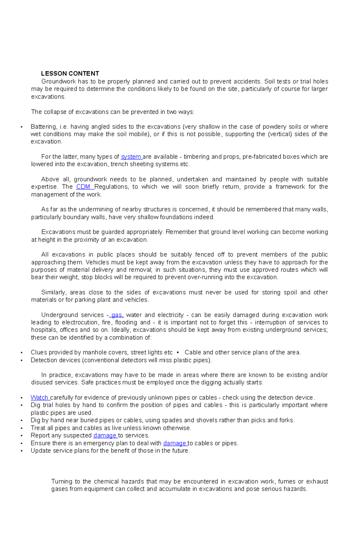 Construction Safety Health 32 - LESSON CONTENT Groundwork has to be ...