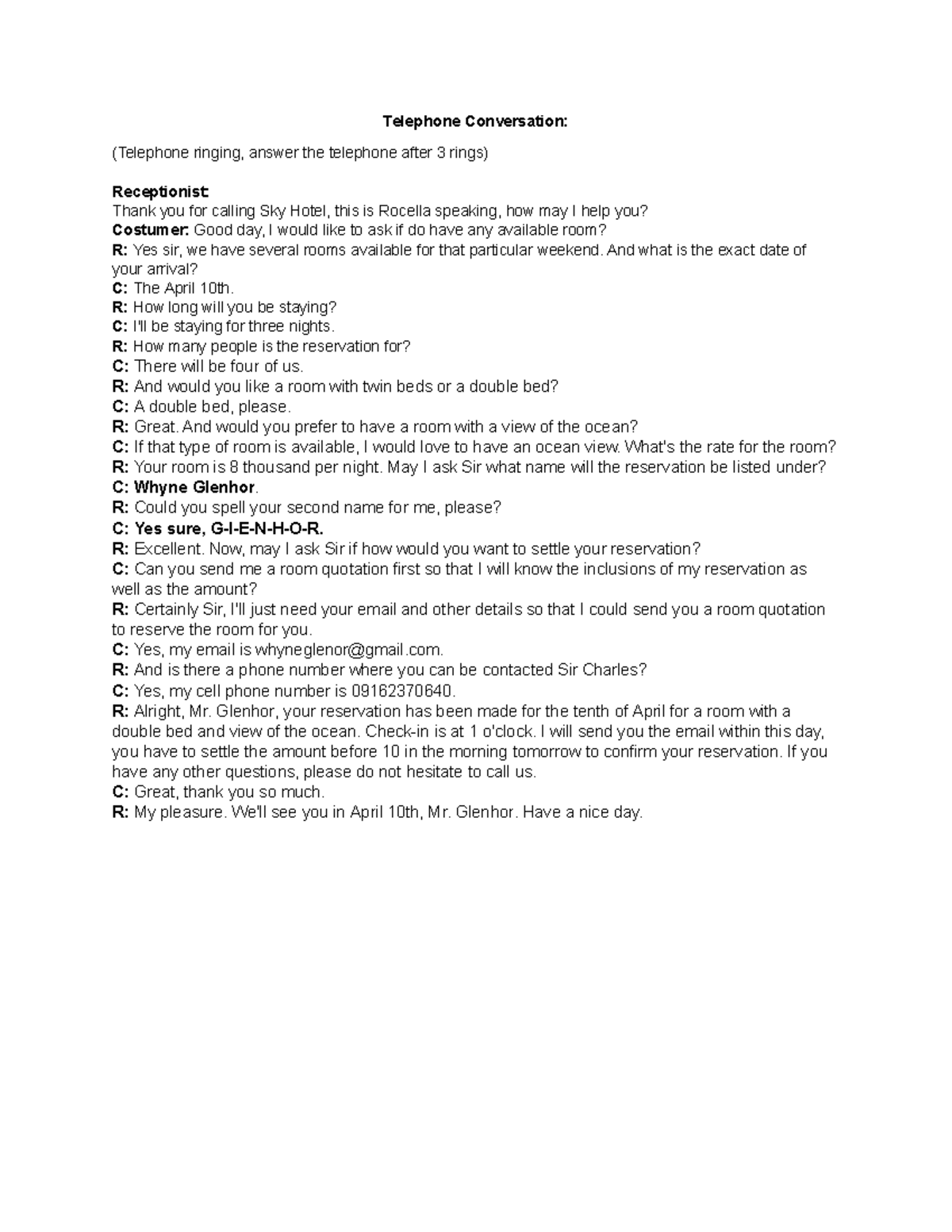 TPC 3 Telephone Conversation - Telephone Conversation: (Telephone ...