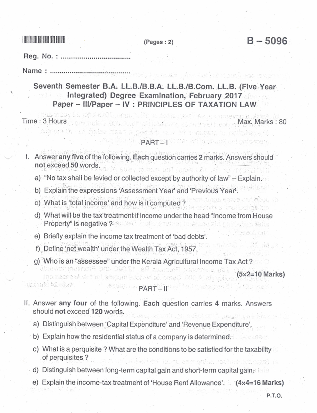 Taxation BA BBA BCom Feb 2017 VII Sem1 - Integrated llb - Studocu