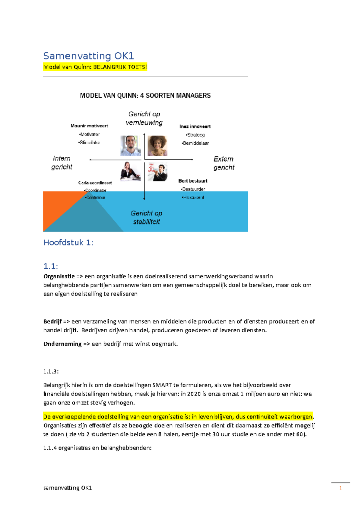 Samenvatting OK1 - Edumundo - Samenvatting OK1 Model van Quinn ...