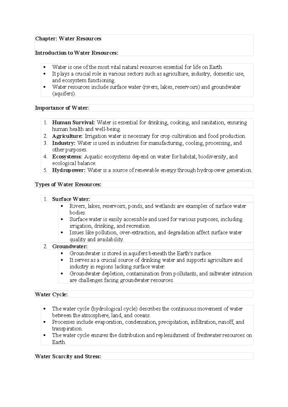 Water resouces - Chapter: Water Resources Introduction to Water ...