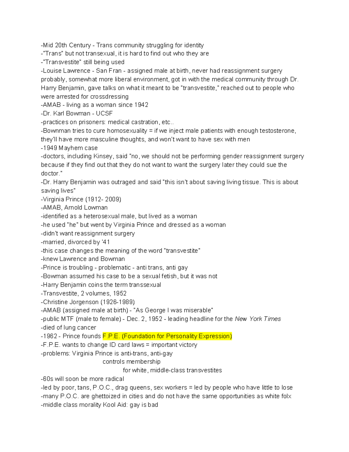 LGBT Notes (Test 4) -Mid 20th Century - Trans community struggling for ...