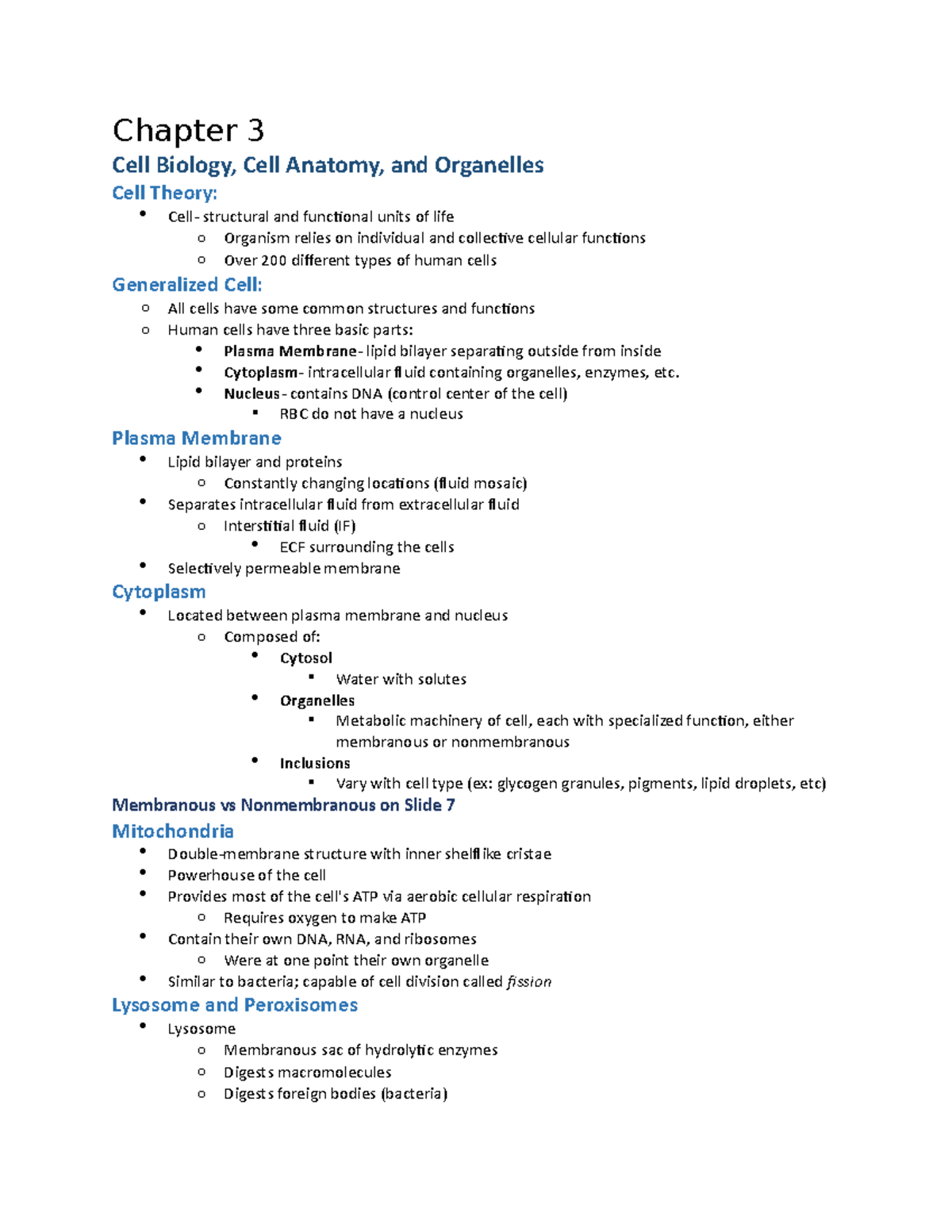 Chapter 3 Bio 208 - Chapter 3 Cell Biology, Cell Anatomy, and ...