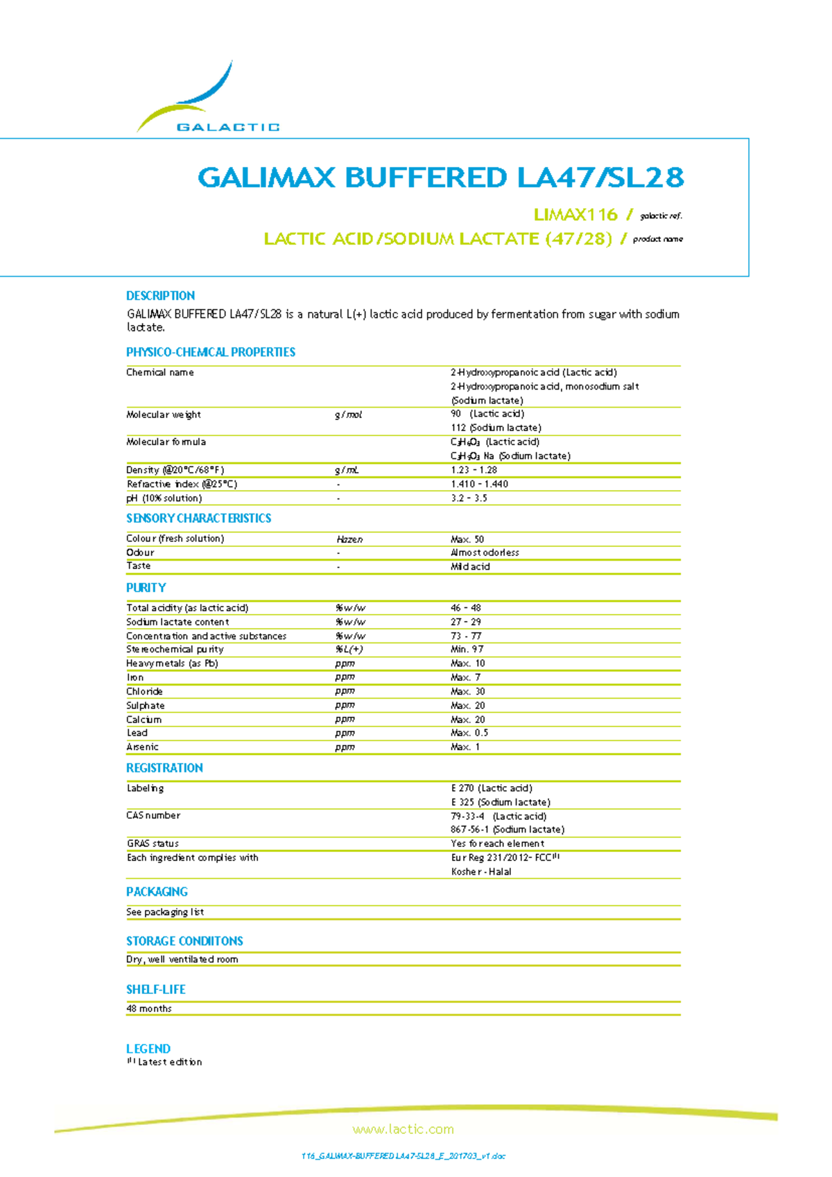 Buffered lactic acid 47 28 - lactic 116_GALIMAX-BUFFERED LA47-SL28_E ...