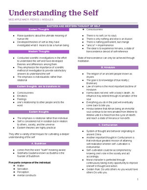 Un Self (M4) - Summary Understanding the Self - UNDERSTANDING THE SELF MODULE 4 THE SELF AS ...