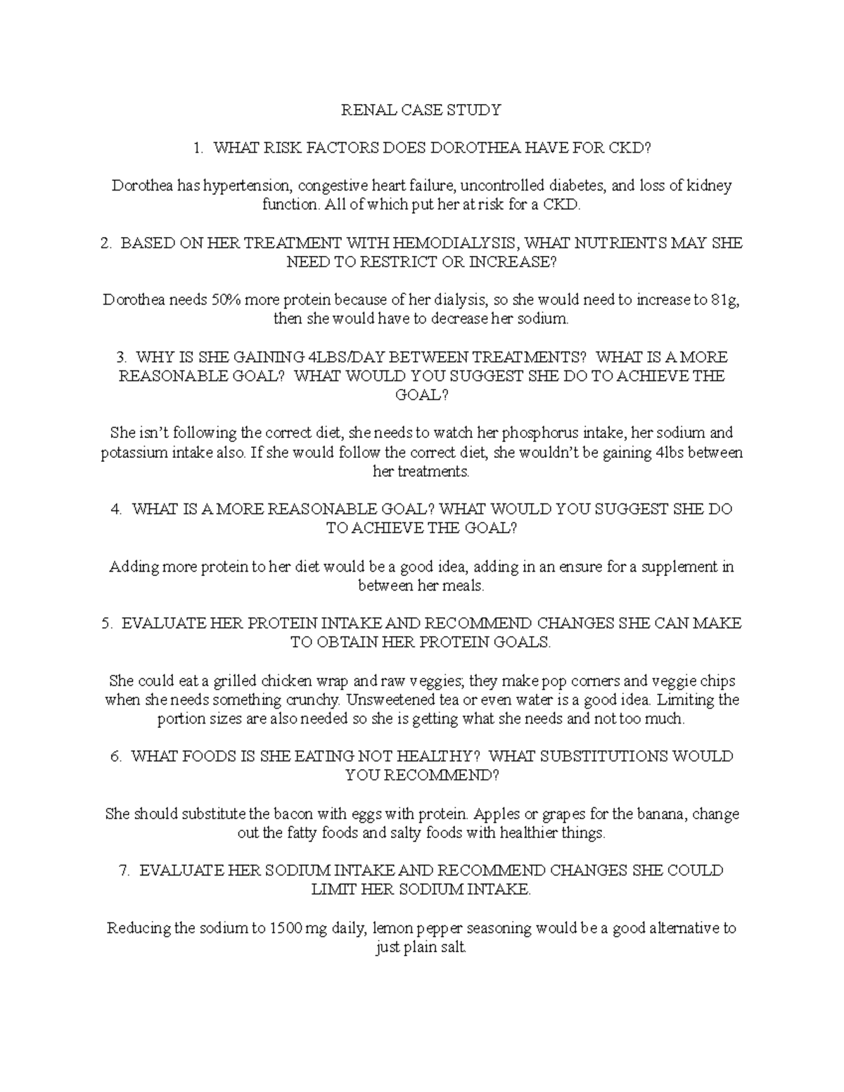 Renal case study - RENAL CASE STUDY 1. WHAT RISK FACTORS DOES DOROTHEA ...