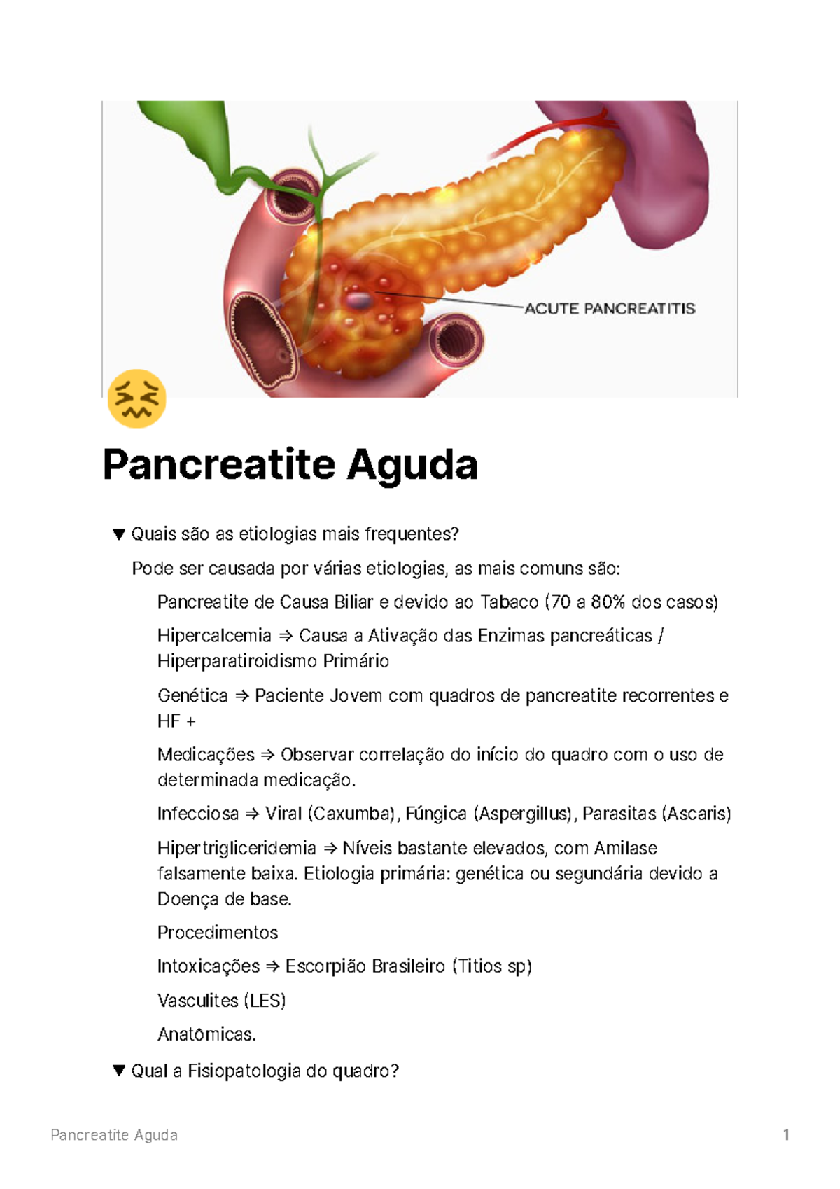 Flash Cards - Pancreatite Aguda - 😖 Pancreatite Aguda Quais são as ...