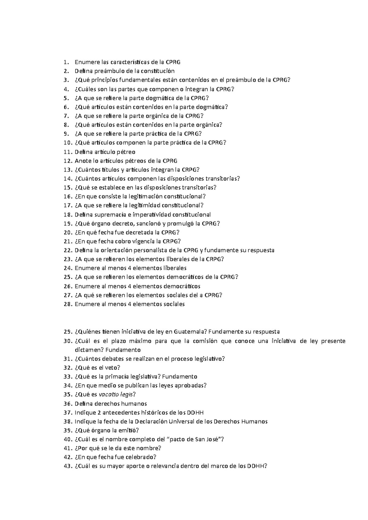 Cuestionario 2 - preguntas de la CPRG - Enumere las características de la CPRG Defina preámbulo ...