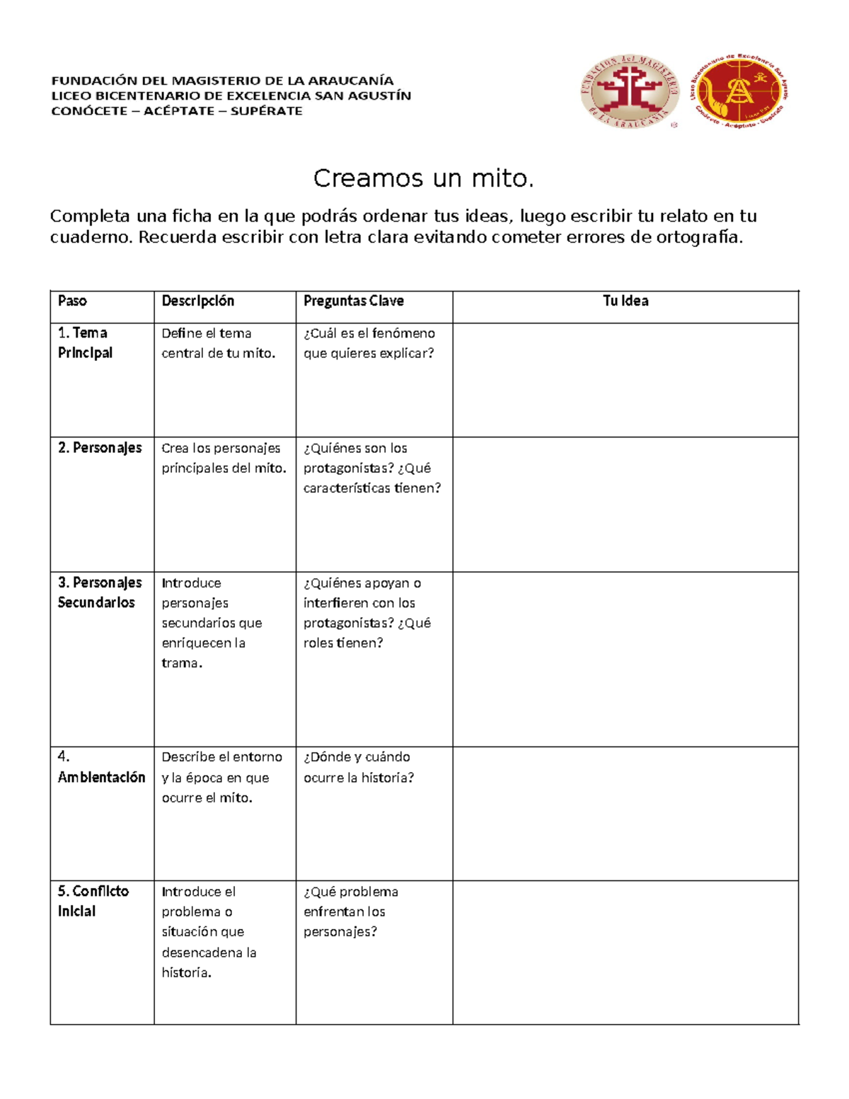 Creación de un mito clase - Creamos un mito. Completa una ficha en la ...