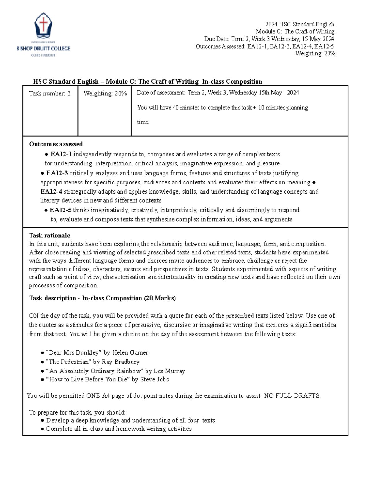 2024 HSC Task 3 STD Notice - 2024 HSC Standard English Module C: The ...