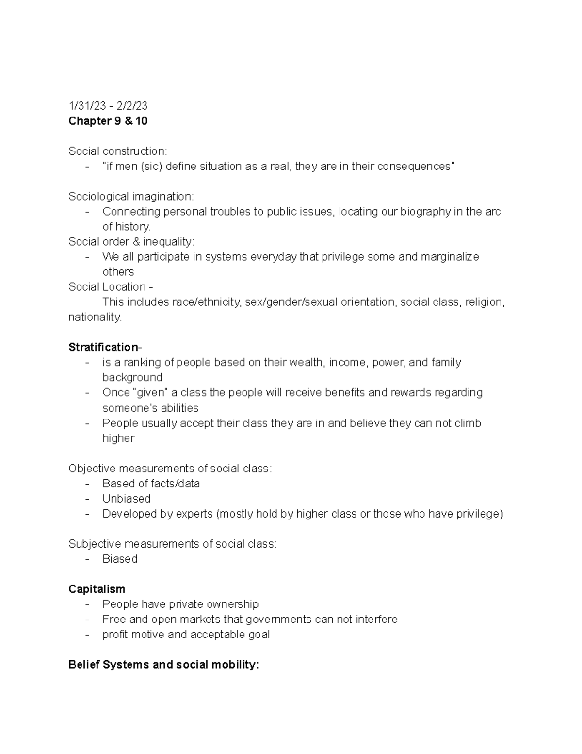 Copy of Important Paper for SOC 101 - 1/31/23 - 2/2/ Chapter 9 & 10 ...