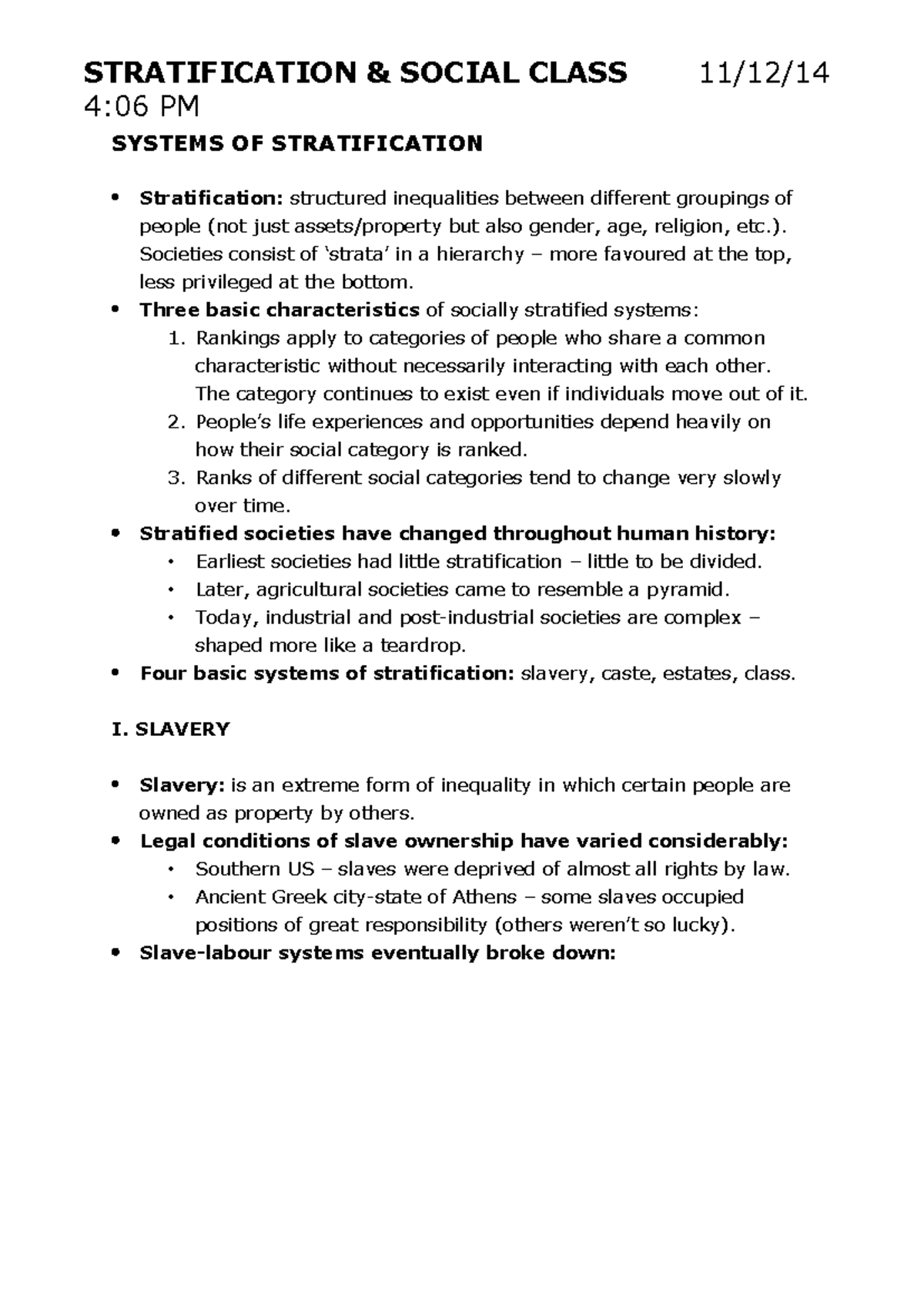 Stratification Notes - STRATIFICATION & SOCIAL CLASS 11/12/ 4:06 PM ...