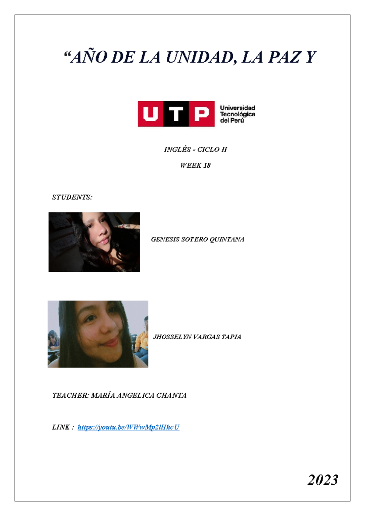 Inglés Semana 18 - INGLÉS - CICLO II WEEK 18 STUDENTS: GENESIS SOTERO ...