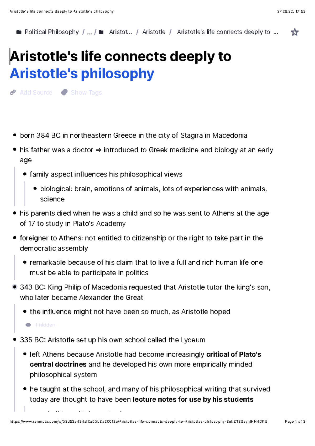 Aristotle's life connects deeply to Aristotle's philosophy - hilosophy ...