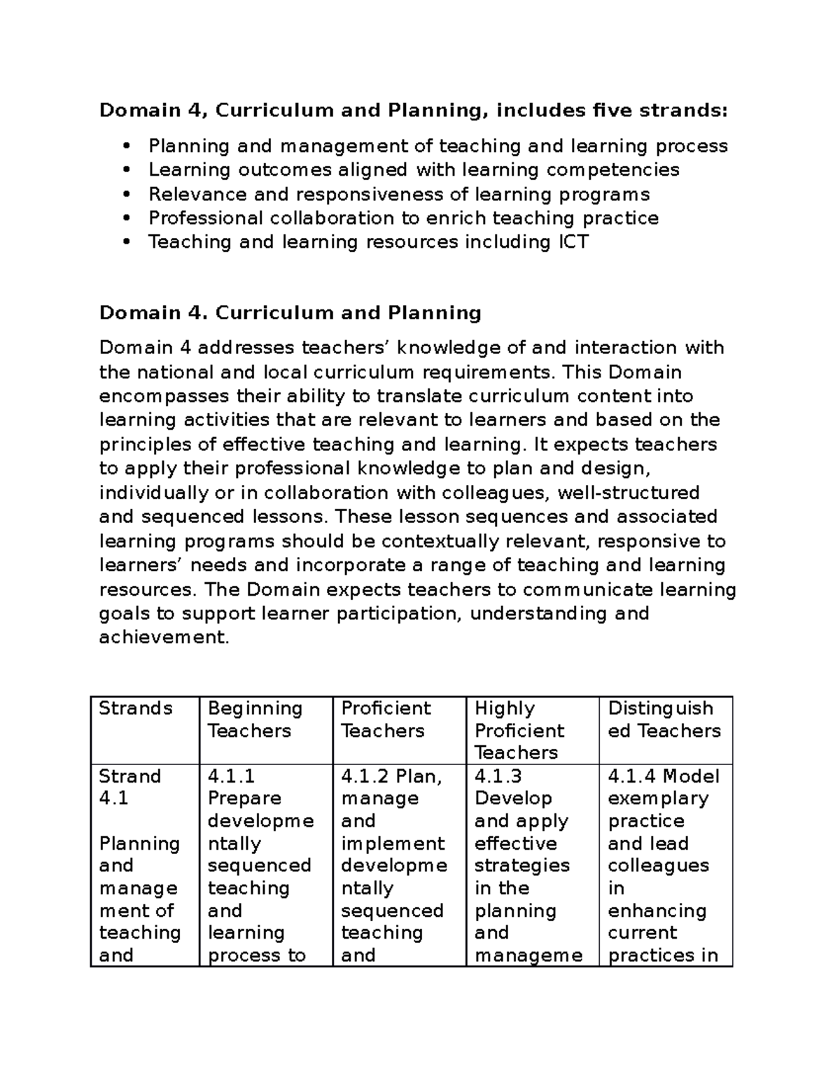 The Teaching Profession Domain 4 Curriculum and Planning - Domain 4 ...