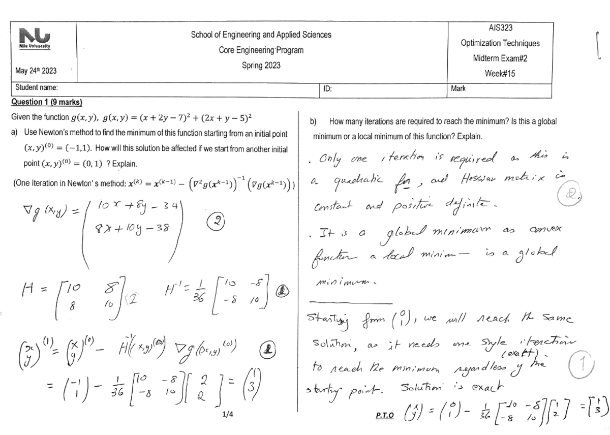 Midterm 2-model answer - Optimization Techniq - Studocu