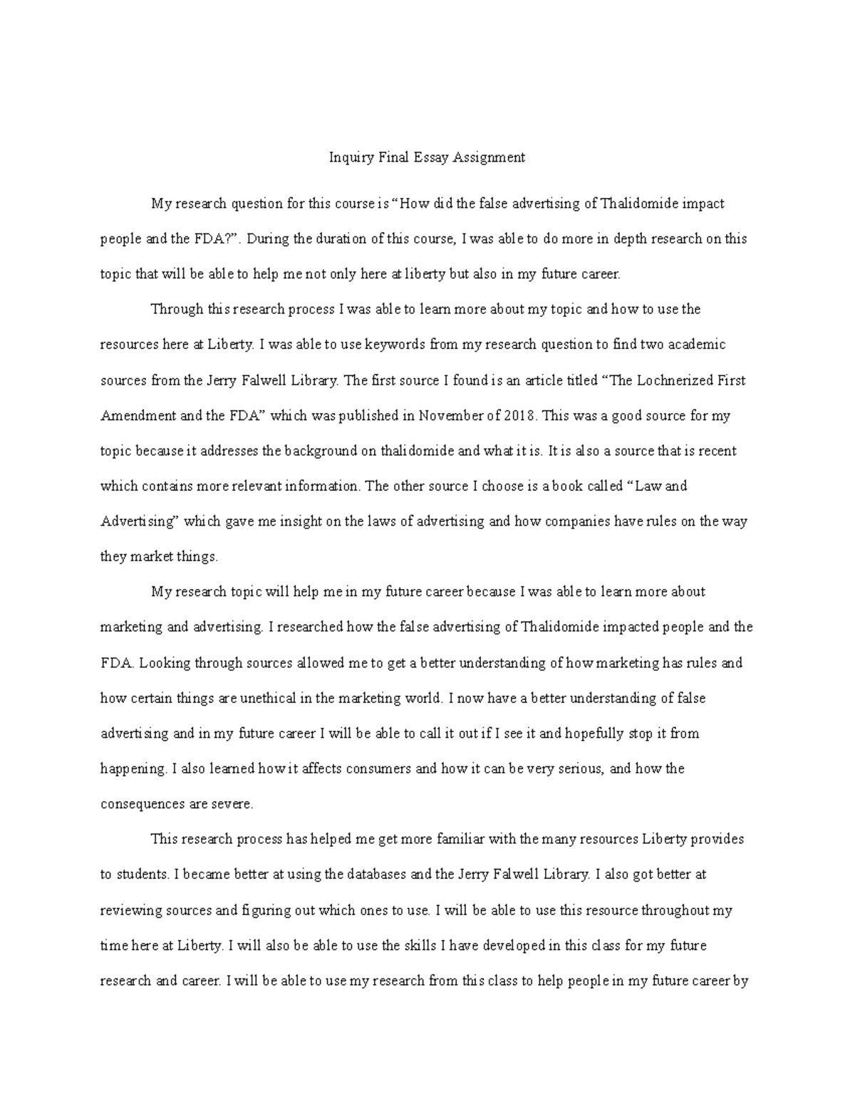 INQR Final Essay Assignment - Inquiry Final Essay Assignment My ...