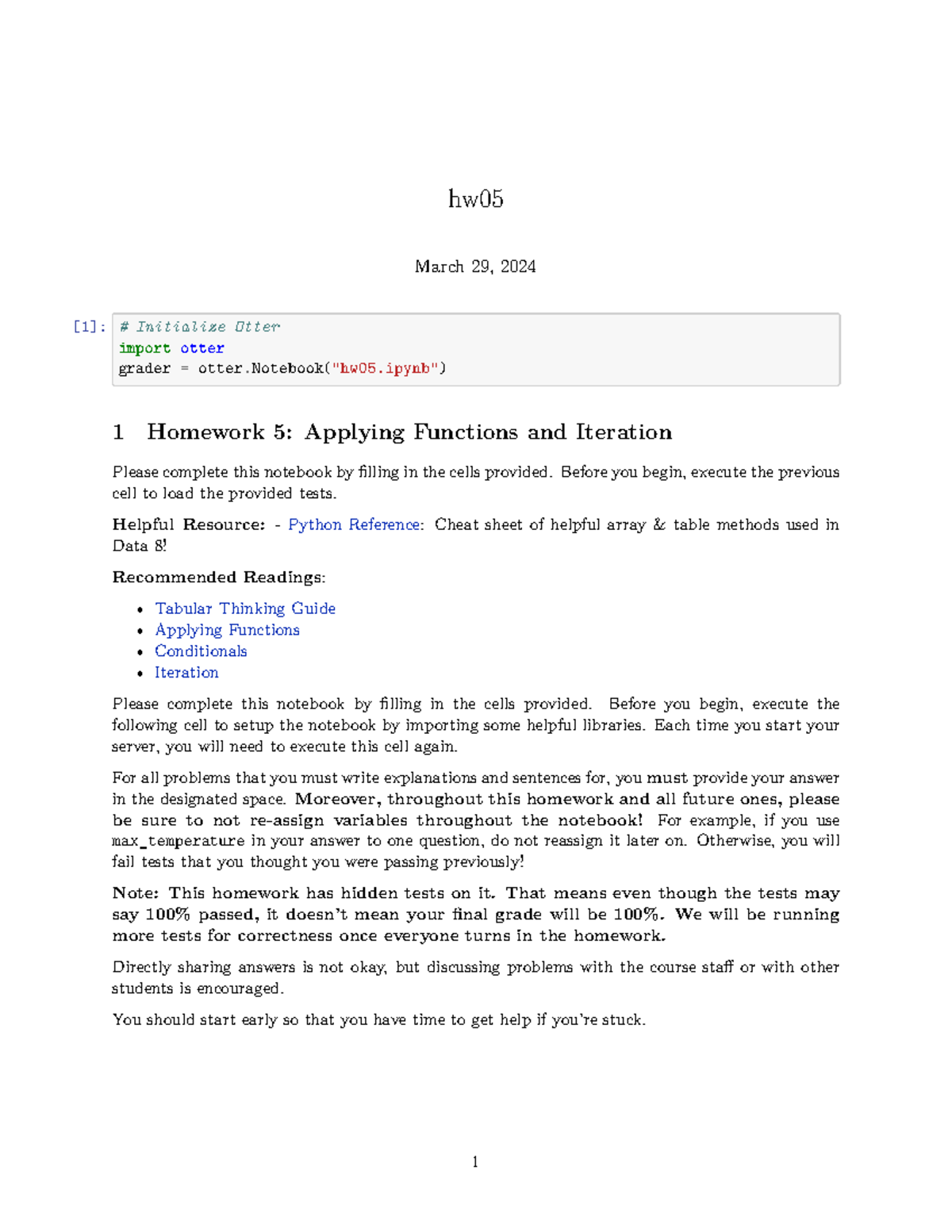 Hw04 - Homework 4 - hw March 29, 2024 [1]: # Initialize Otter import otter grader = - Studocu