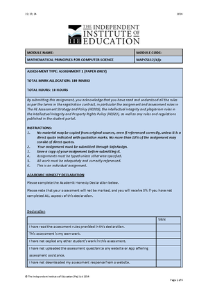 MAPC5112 - Mathematical Principles For Computer Science - Studocu