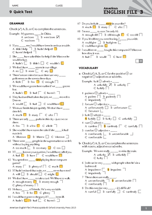 AEF3 File5 Quick Test - 1 NAME CLASS 5 Quick Test American English File ...