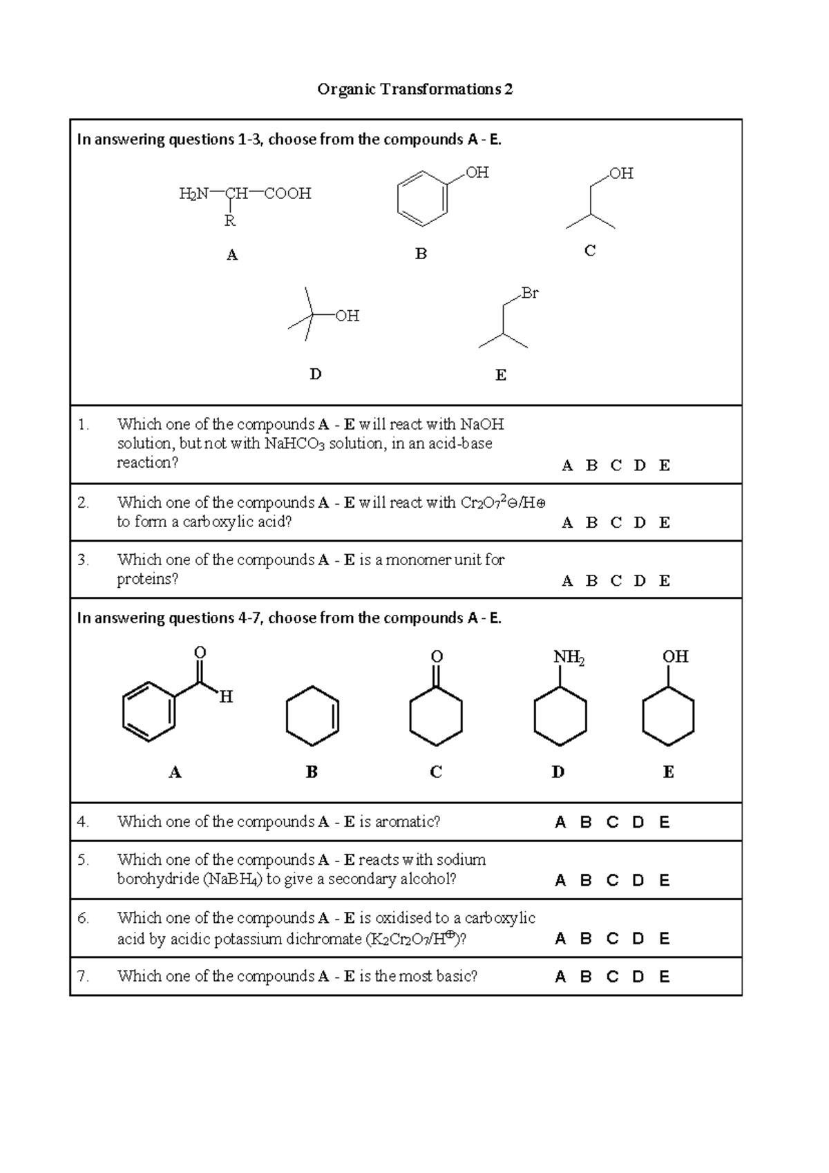 Organic Transformations 2 - Extended practice questions and exam ...