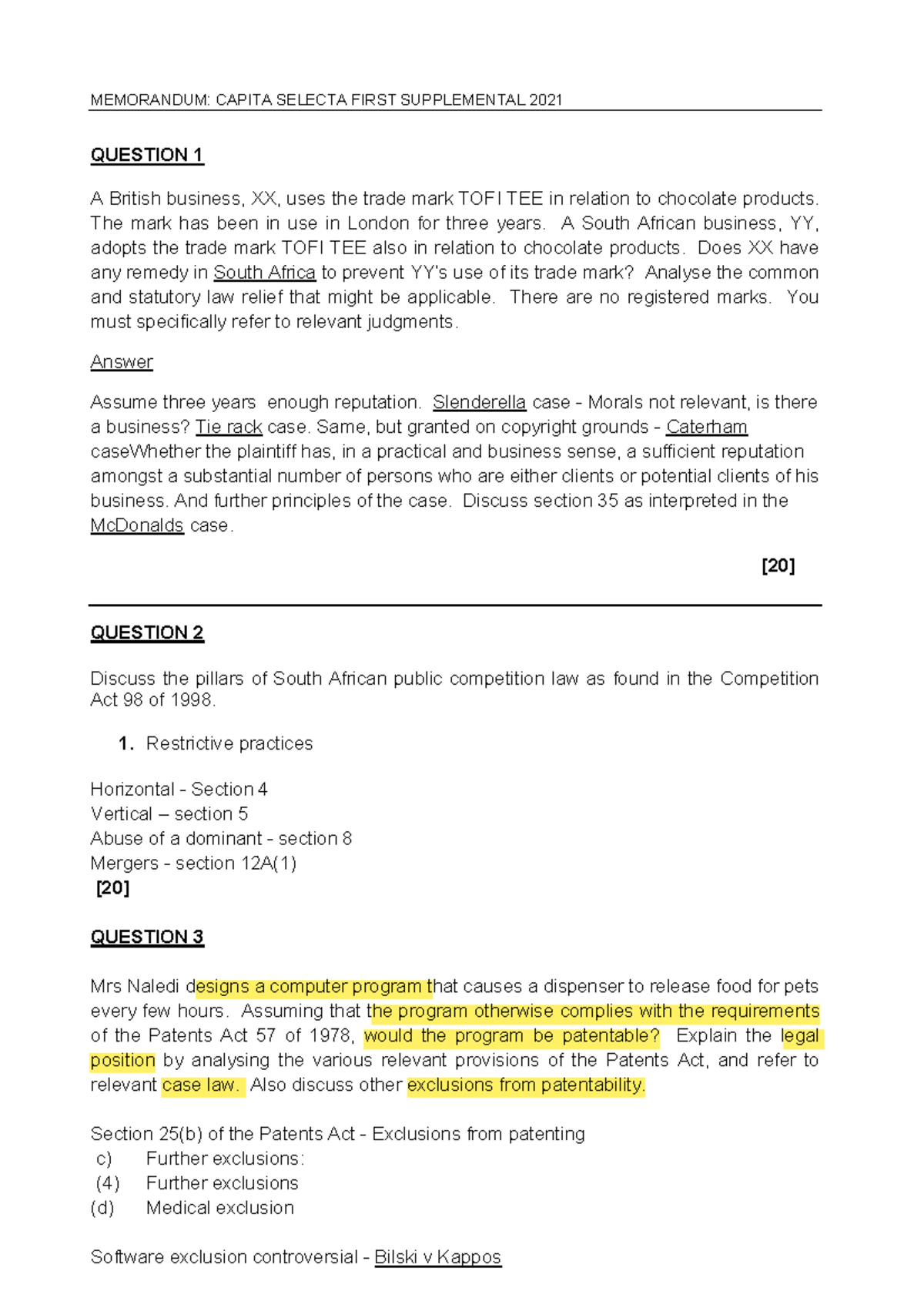 MEMO Capita select merc law 2021 LLB first supp - MEMORANDUM: CAPITA ...