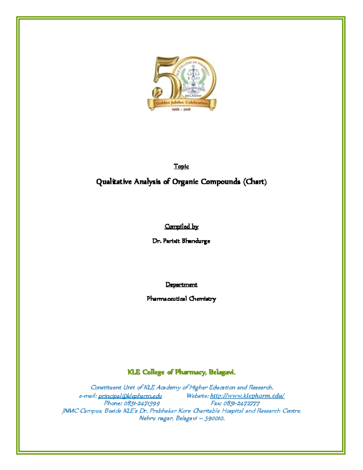 Qualitative analysis of organic compounds (chart) - pjb - Topic ...