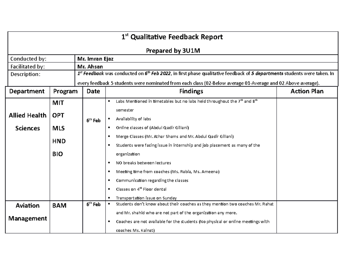 Qualitative Feedback - 1 st Qualitative Feedback Report Prepared by ...