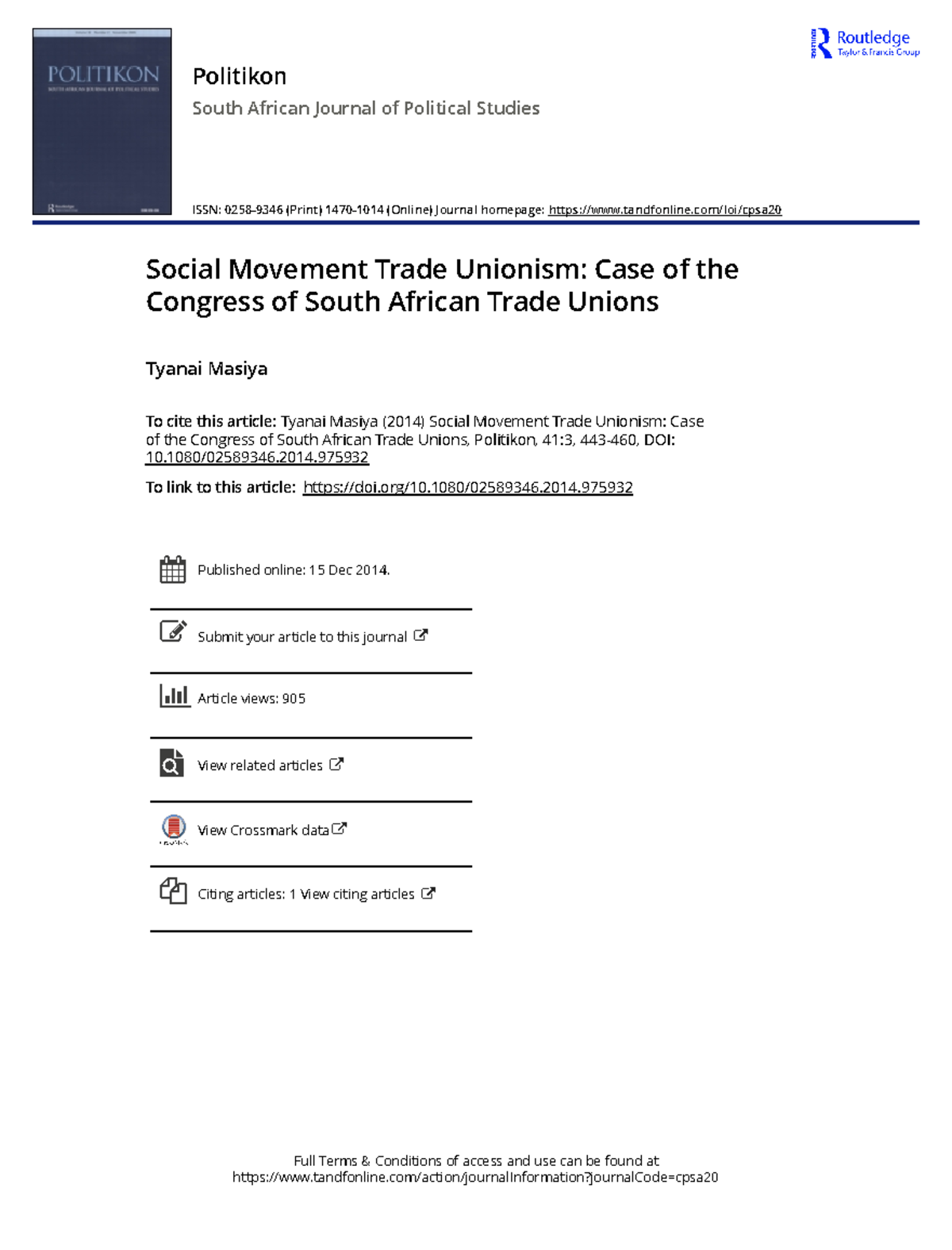 Masiya article Social Movement Trade Unionism Case of the Congress of ...