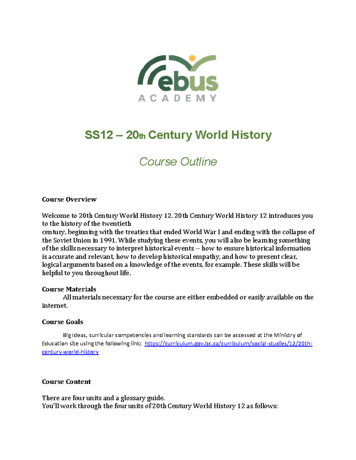 History-12-Outline - 20th Century World History 12 introduces you to ...