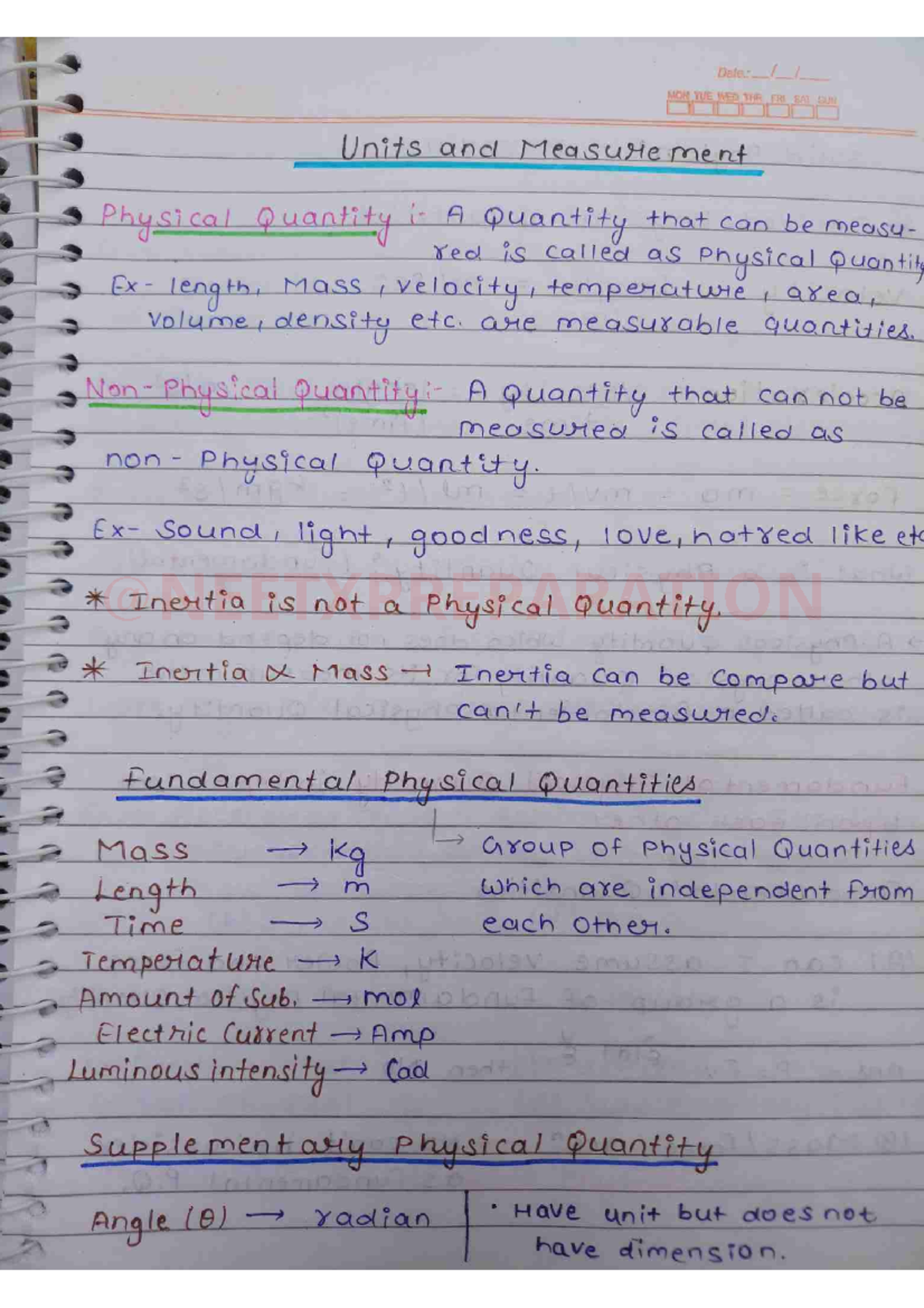 3. Unit & Dimensions - class notes - Date.: MOH THR FRI Units and ...