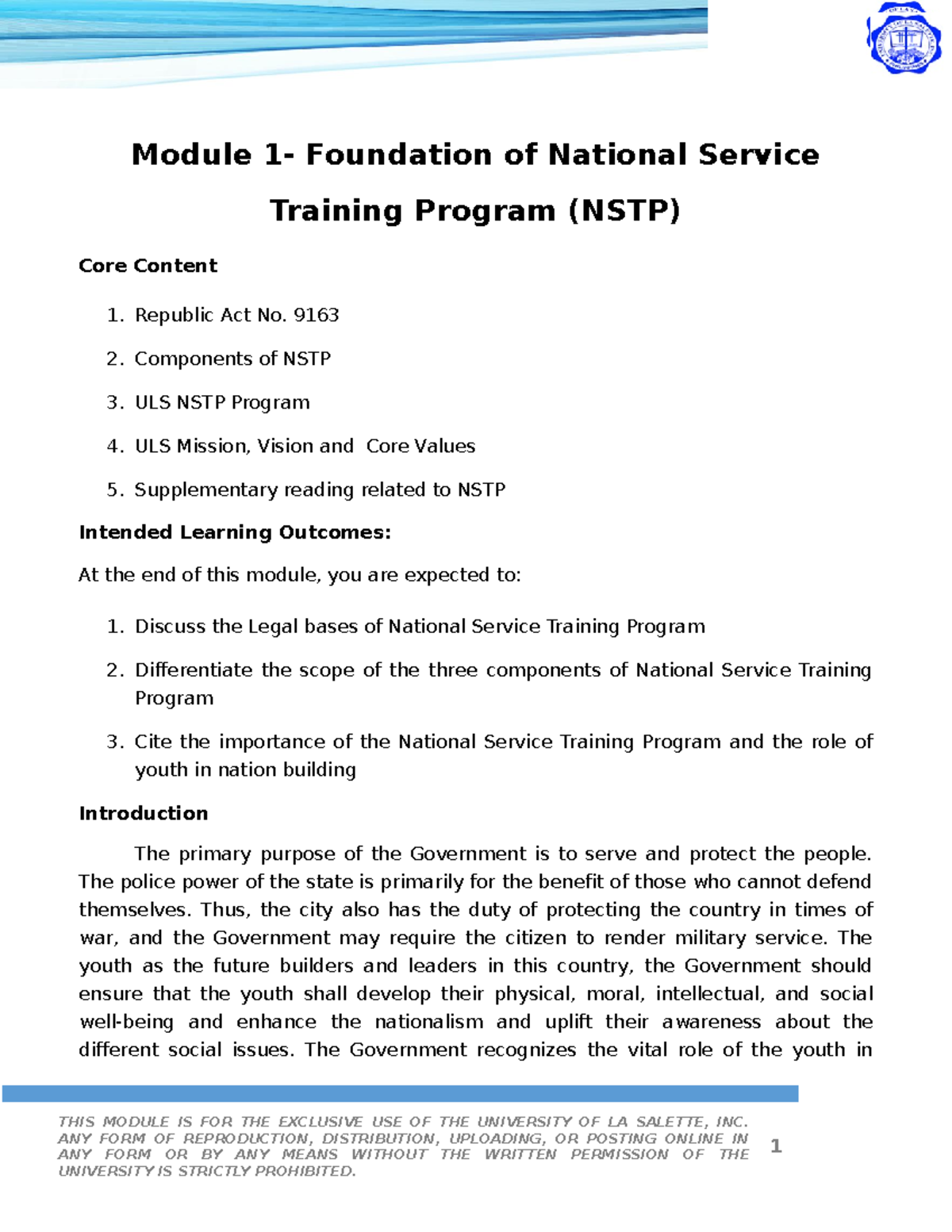 NSTP m Odule 1 - none - Module 1- Foundation of National Service ...