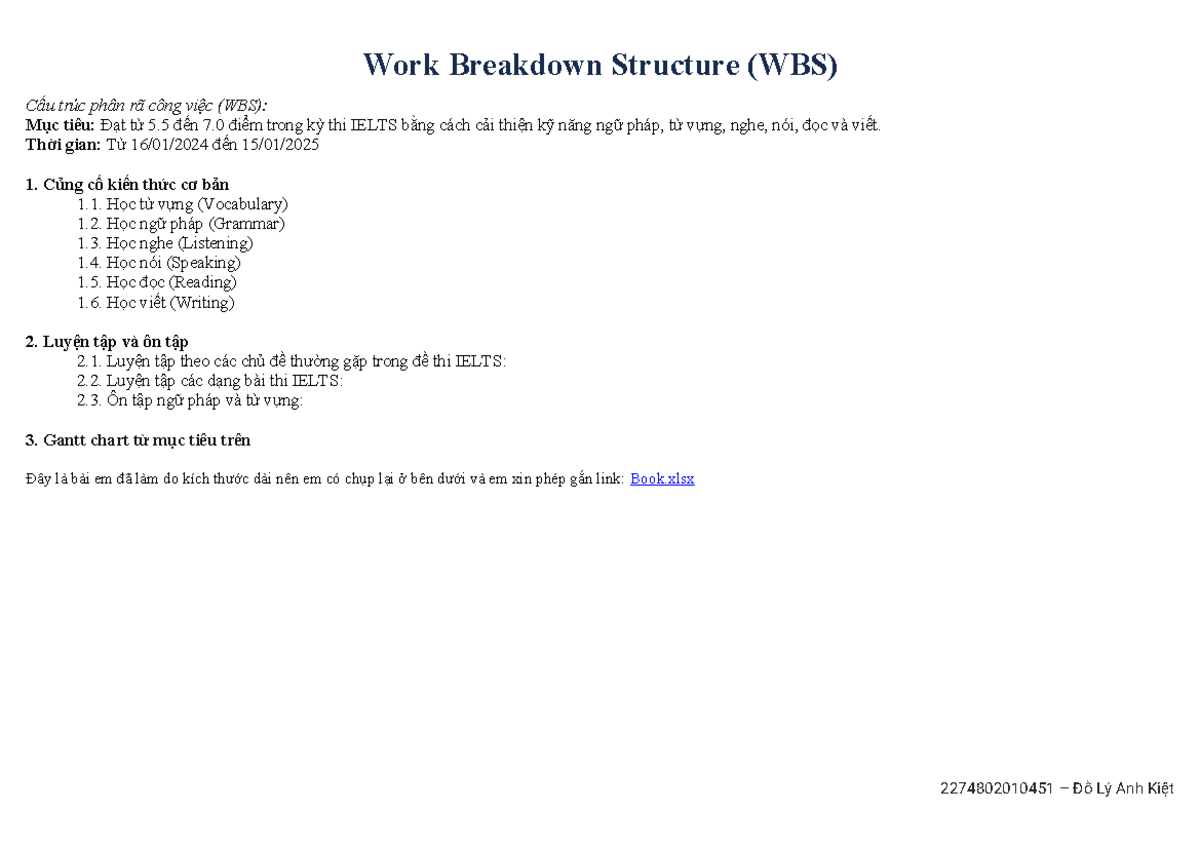 Lớp-LT04 2274802010 451 Do Ly Anh Kiet WBS Gantt - Work Breakdown ...