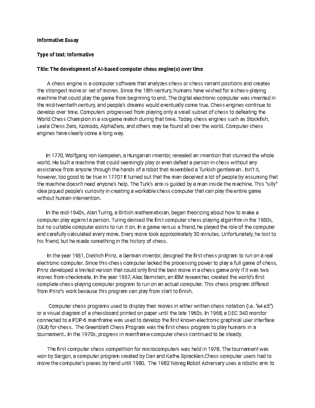 Informative Essay - Informative Essay Type of text: Informative Title ...