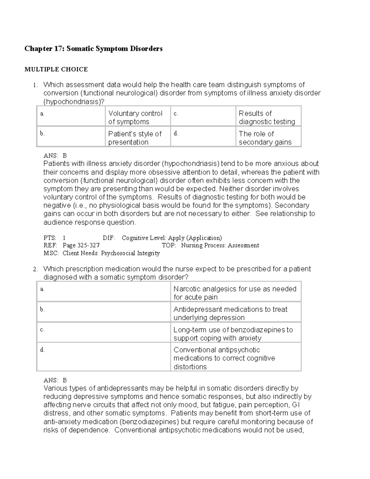 Somatic - lecture notes - Chapter 17: Somatic Symptom Disorders ...