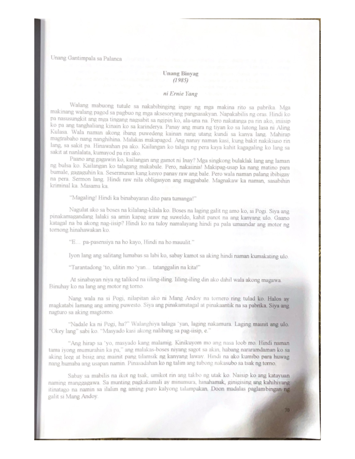 Unang Binyag ni Ernie Yang - Bachelor of Secondary Education - Studocu