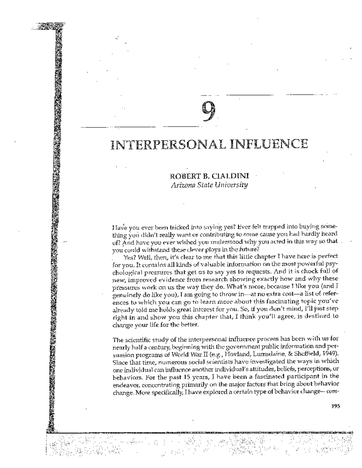 Cialdini - Interpersonal influence - 9 INTERPERSONAL INFLUENCE ROBERT B ...