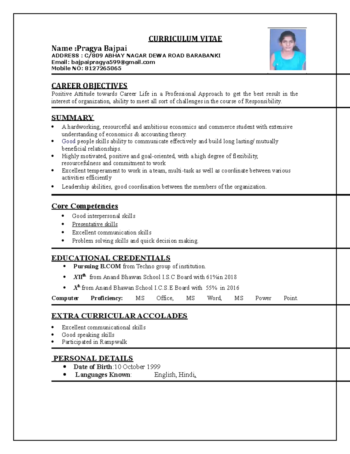 Bushra - Lecture notes 1-2 - CURRICULUM VITAE Name :Pragya Bajpai ...