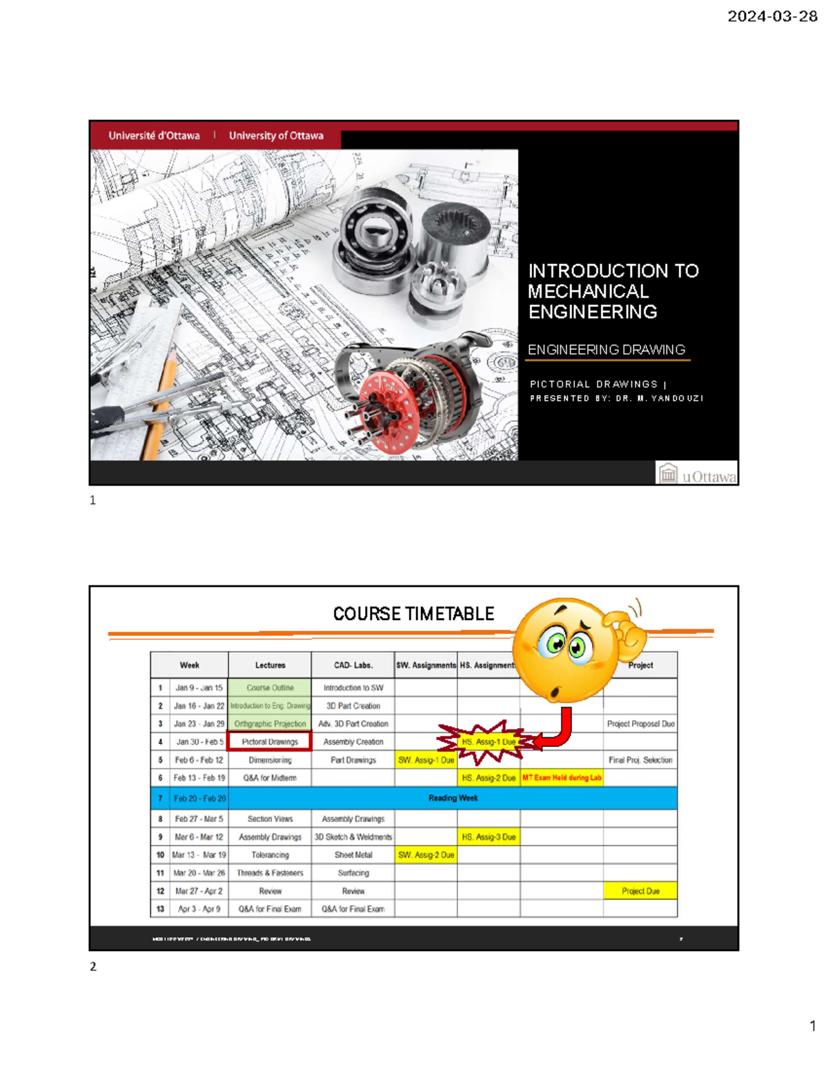 MCG1100-W2024 Week4-Lect03 Students - INTRODUCTION TO MECHANICAL ENGINEERING ENGINEERING DRAWING ...