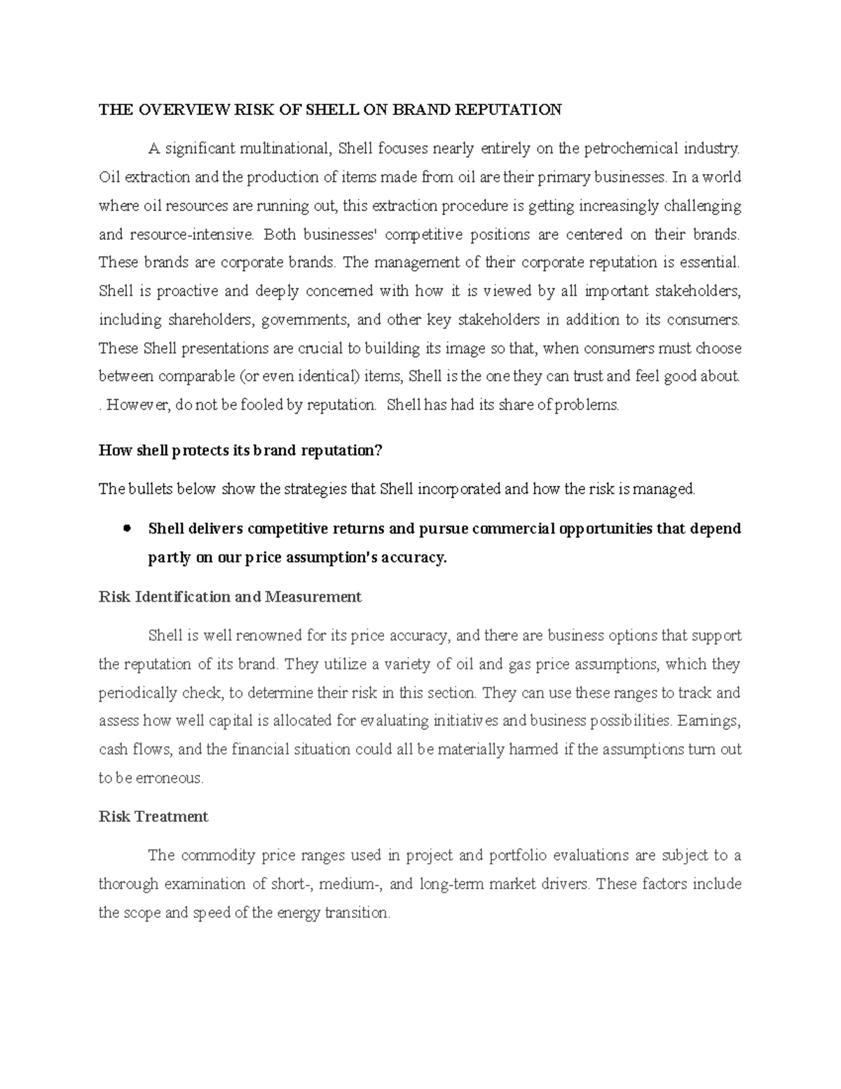 Shell- Company - Essay - THE OVERVIEW RISK OF SHELL ON BRAND REPUTATION ...
